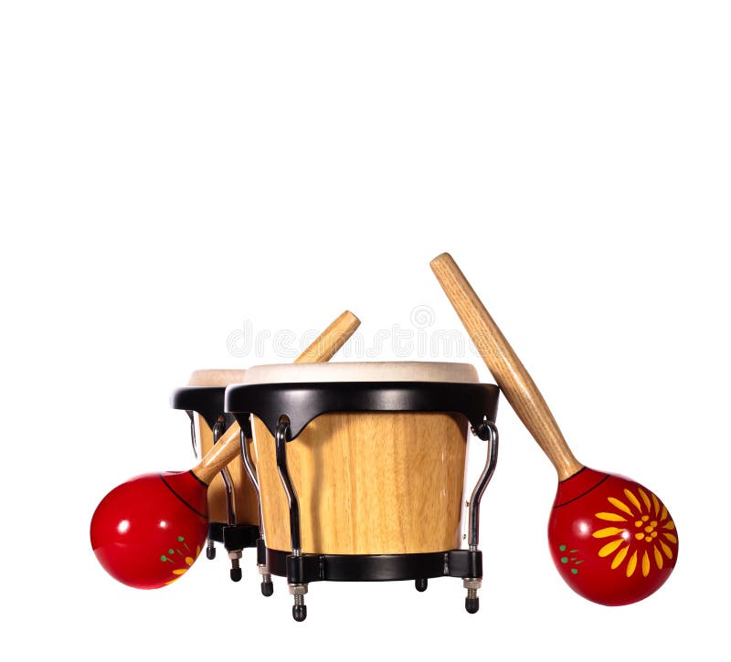 Bongo Drums and Maracas Isolated on White Stock Image - Image of ...