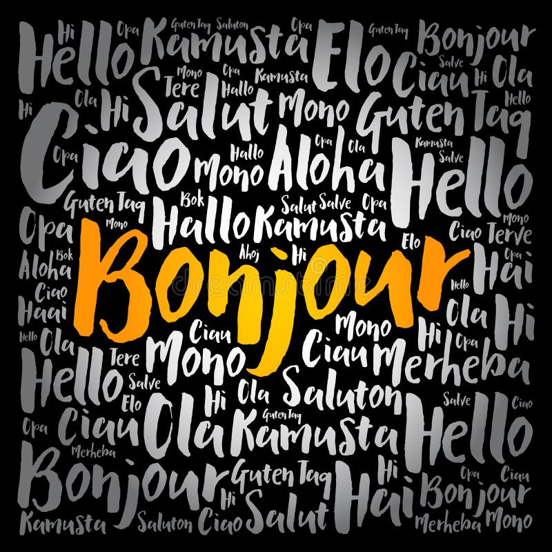 Bonjour (Hello Greeting in French) Word Cloud Stock Illustration ...