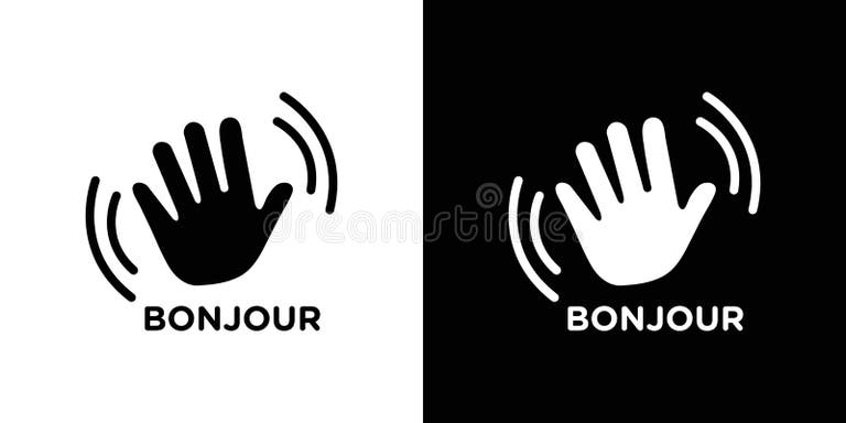 Bonjour Text with Hand Wave Icon Isolated Flat Vector in Outline Stock ...