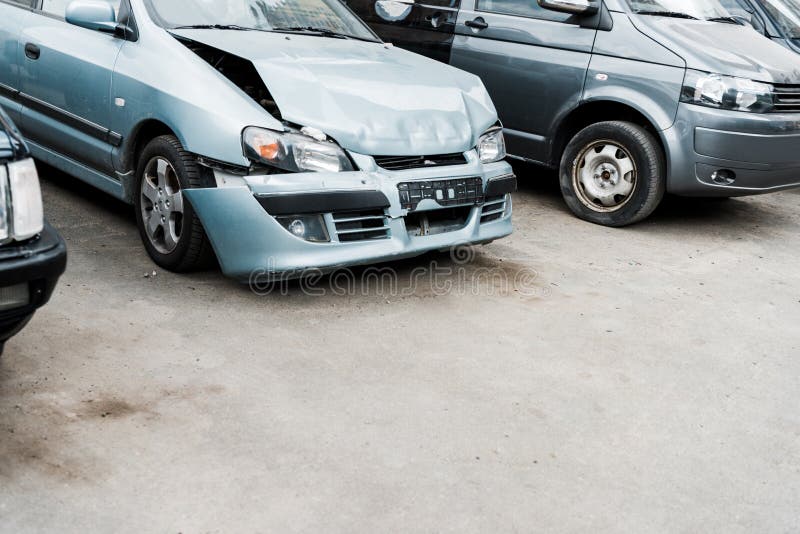 Bonnet Car after Car Accident Near Modern Automobiles Stock Photo ...