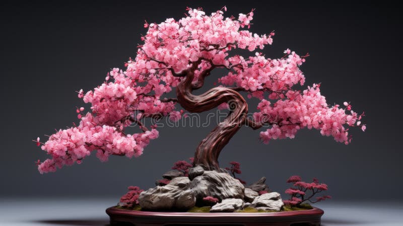 Bonsai Cherry Tree with Pink Flowers Stock Illustration - Illustration ...