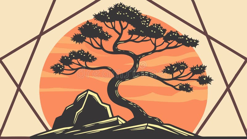 Bonsai Hexagon Moon: Sculpted Tree in Cosmic Geometry, Vector Design ...
