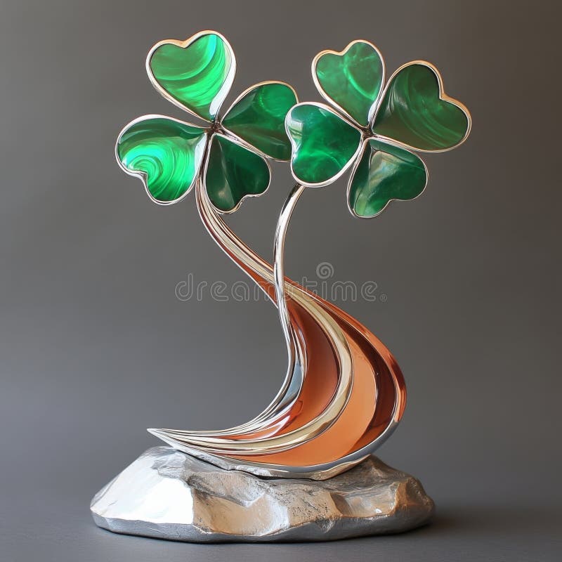 Bonsai Sculpture of Green Clover Leaf on Stone Base Stock Image - Image ...
