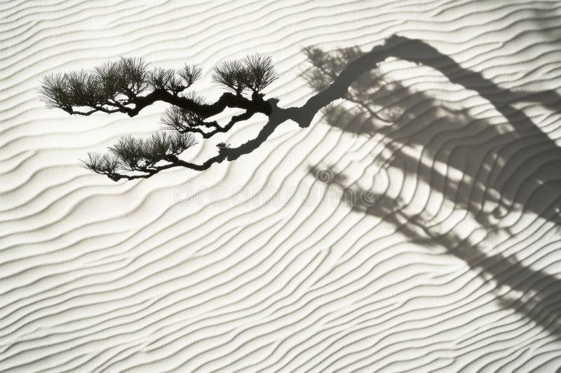 Bonsai Tree Casting Shadow on Rippled White Sand Stock Image - Image of ...