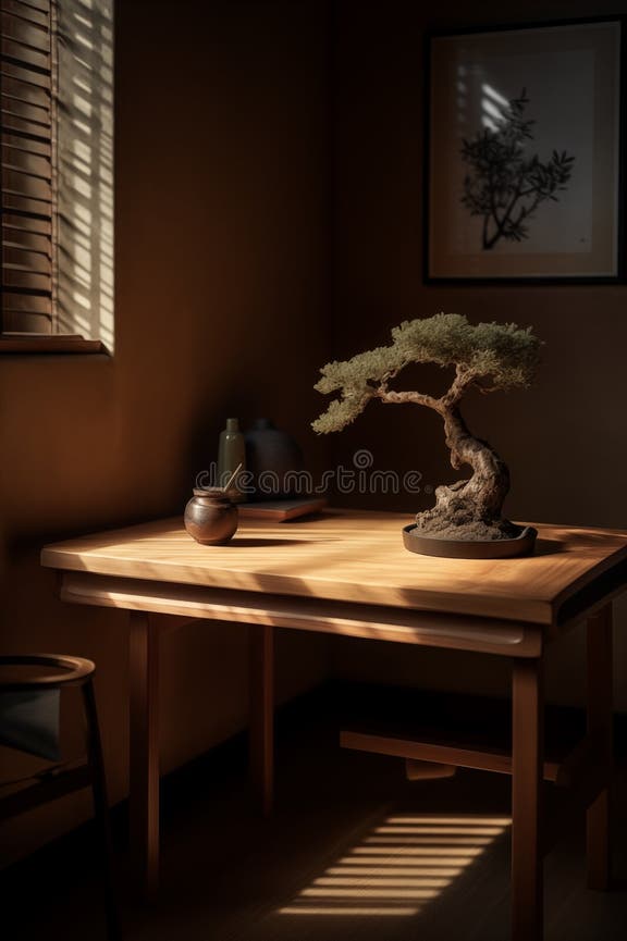 Bonsai Tree Casting Shadows in a Serene Interior Setting. AI Generated ...