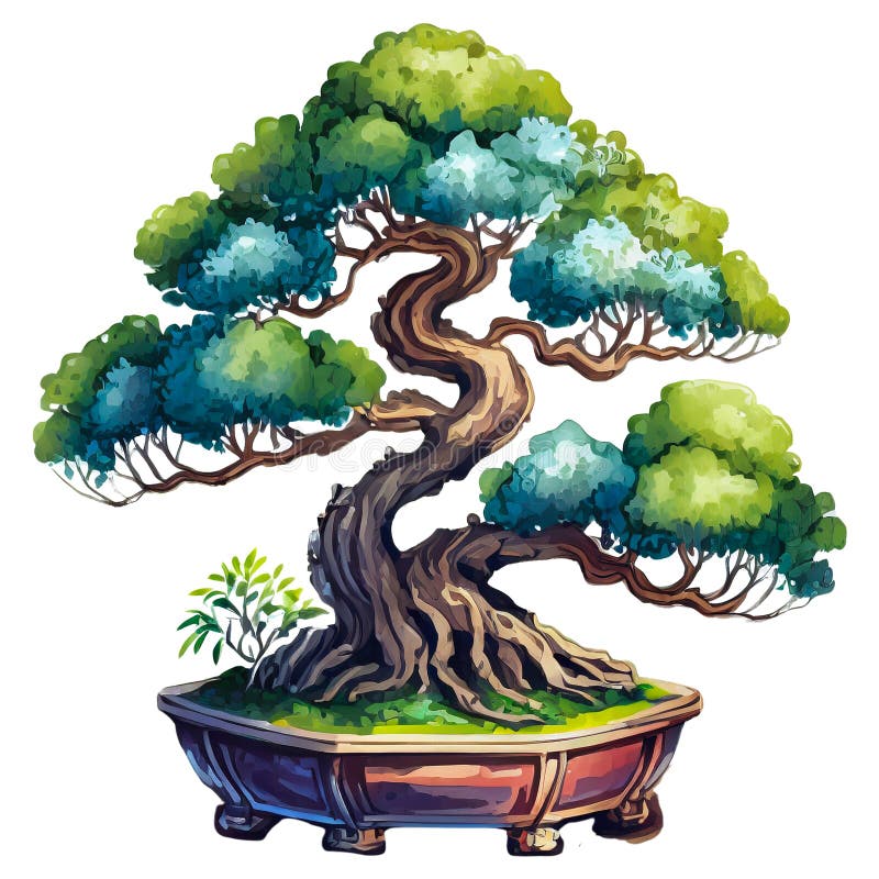 Bonsai Tree Colourful Vector Illustration on White Background. Cartoon ...