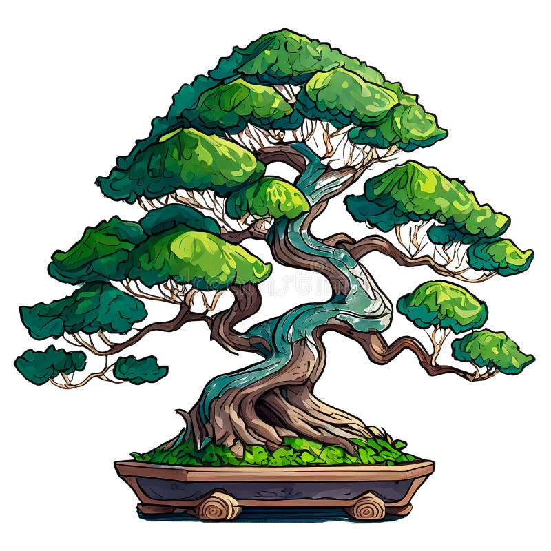 Bonsai Tree Colourful Vector Illustration on White Background. Cartoon ...