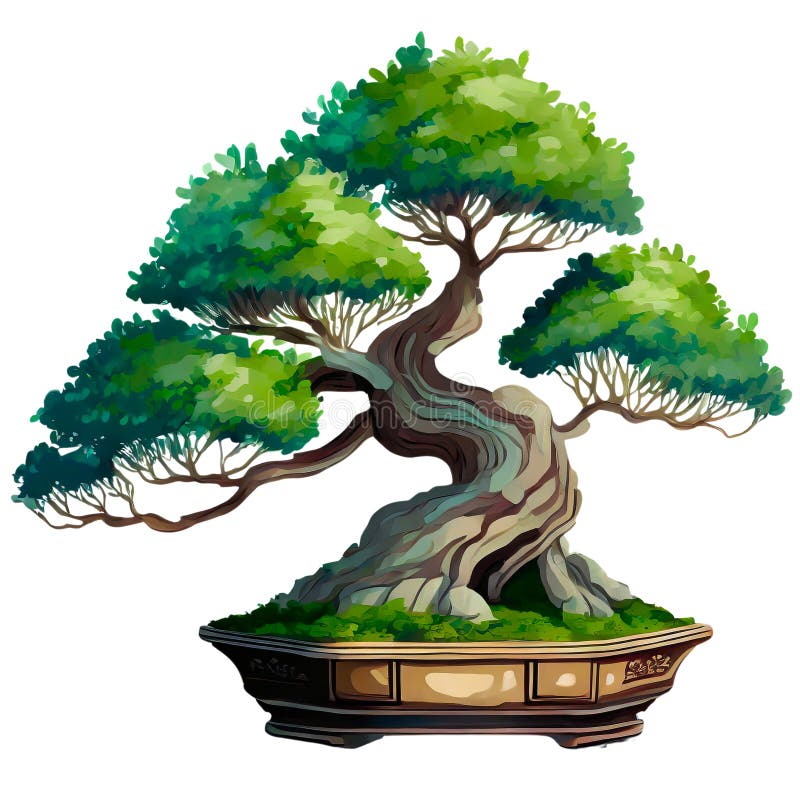 Bonsai Tree Colourful Vector Illustration on White Background. Cartoon ...