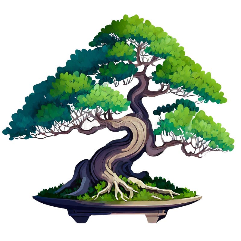 Bonsai Tree Colourful Vector Illustration on White Background. Cartoon ...
