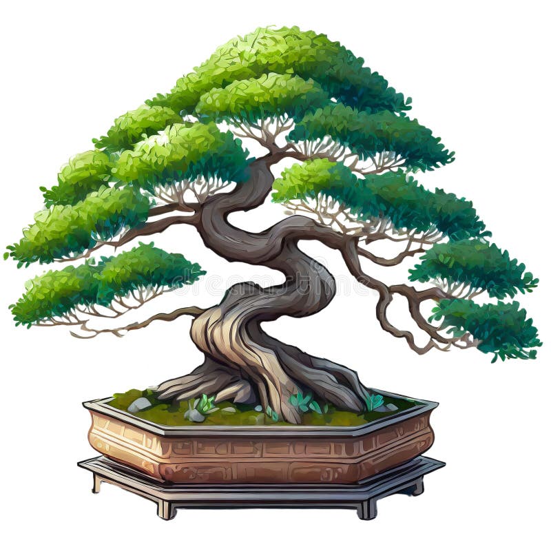 Bonsai Tree Colourful Vector Illustration on White Background. Cartoon ...