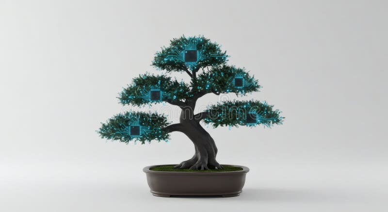 A Bonsai Tree with Computer Circuits on Its Branches Stock Illustration ...