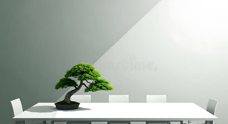 Bonsai Tree on Conference Table in Modern Office Stock Illustration ...