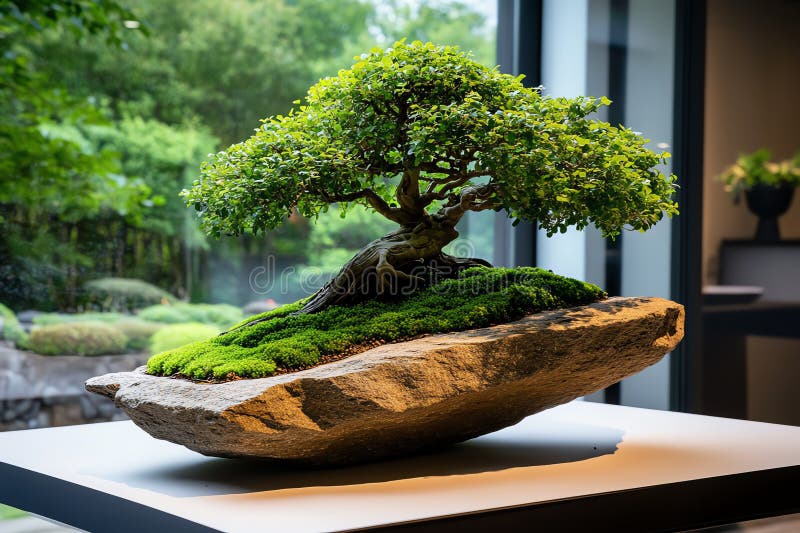 A Bonsai Tree Displayed on a Large Rock, with Its Roots Wrapping Around ...