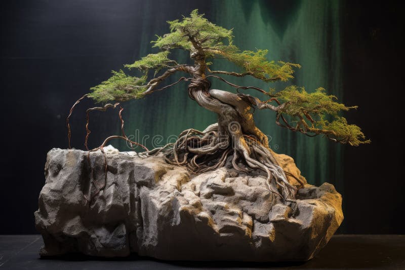 Bonsai Tree with Exposed Roots Growing Over a Rocky Surface Stock Photo ...