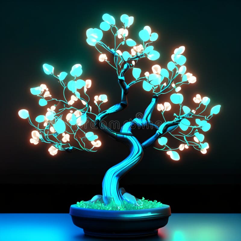 Bonsai Tree with Glowing Lights. 3D Rendering Image Stock Illustration ...