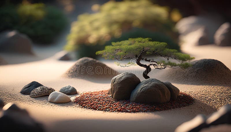 Bonsai Tree Growing on the Sand. 3d Rendering Stock Illustration ...