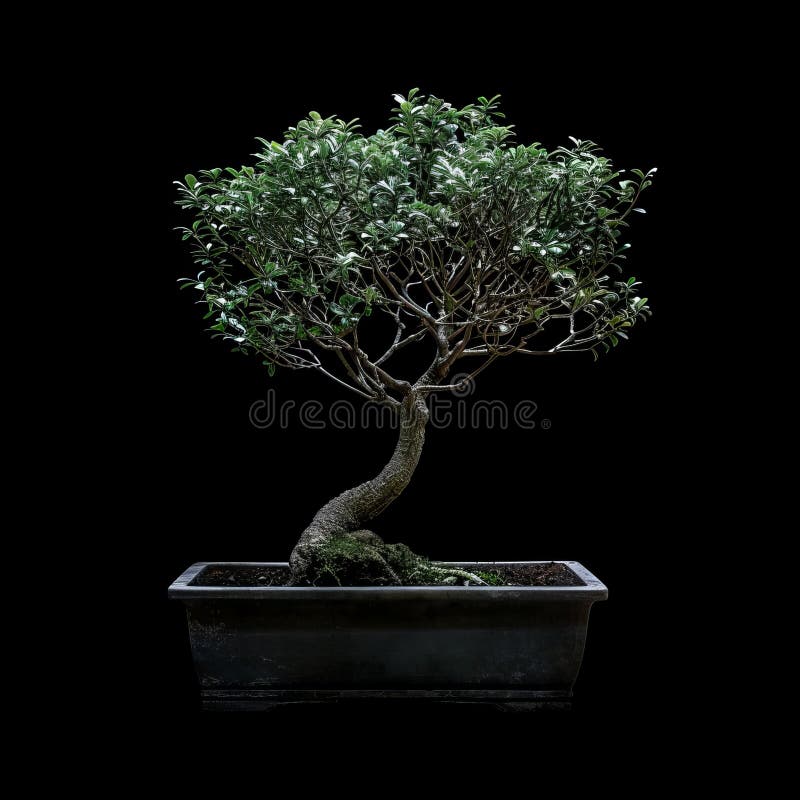 Bonsai Tree with Lush Foliage in Rectangular Pot Stock Photo - Image of ...