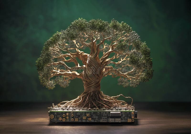 Bonsai Tree Made of Wires and Computer Circuitry, Representing the ...