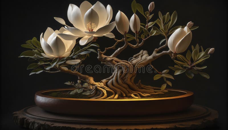 Bonsai Tree Magnolia. Generative AI Stock Illustration - Illustration ...