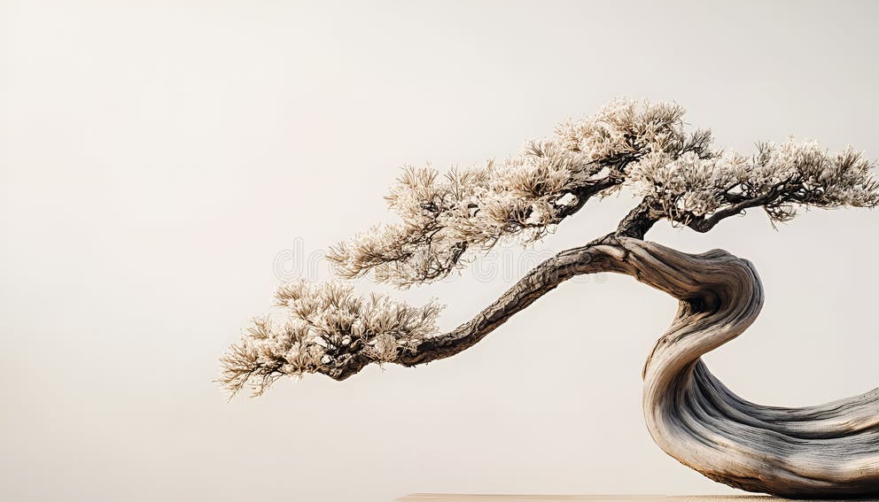 A Bonsai Tree with an Organic, Curved Trunk and Multiple Branches that ...