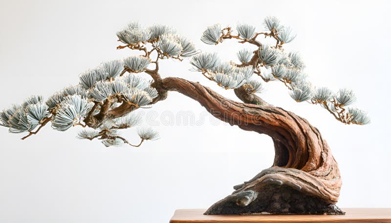 A Bonsai Tree with an Organic, Curved Trunk and Multiple Branches that ...