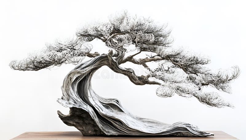 A Bonsai Tree with an Organic, Curved Trunk and Multiple Branches that ...