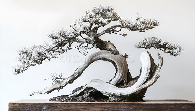 A Bonsai Tree with an Organic, Curved Trunk and Multiple Branches that ...