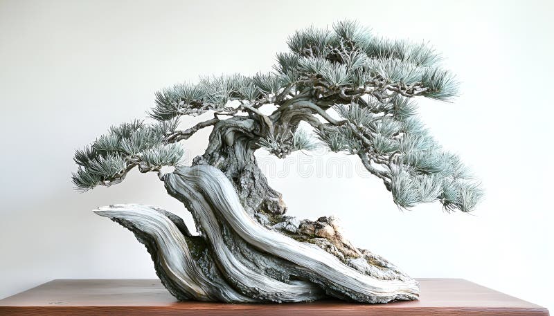 A Bonsai Tree with an Organic, Curved Trunk and Multiple Branches that ...
