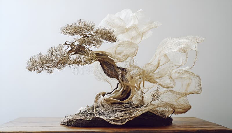 A Bonsai Tree with an Organic, Curved Trunk and Multiple Branches that ...