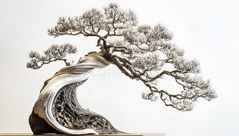 A Bonsai Tree with an Organic, Curved Trunk and Multiple Branches that ...