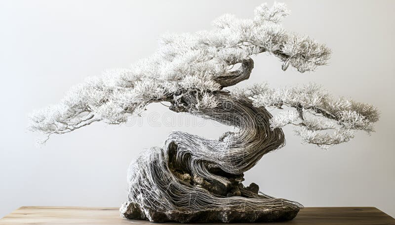 A Bonsai Tree with an Organic, Curved Trunk and Multiple Branches that ...