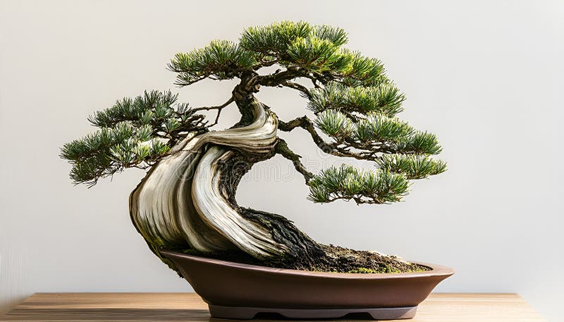 A Bonsai Tree with an Organic, Curved Trunk and Multiple Branches that ...