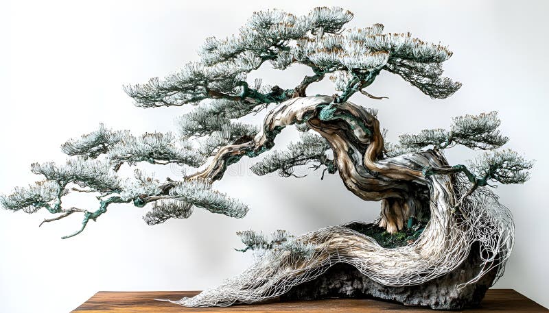 A Bonsai Tree with an Organic, Curved Trunk and Multiple Branches that ...