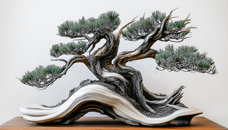 A Bonsai Tree with an Organic, Curved Trunk and Multiple Branches that ...