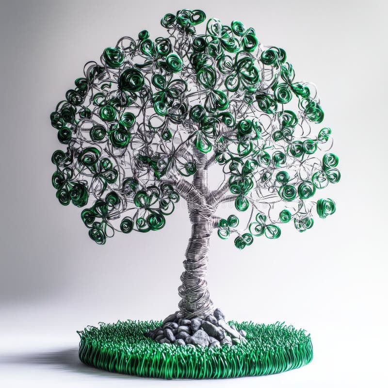 A Bonsai Tree Sculpture Featuring a Clover Design Intricately Wrapped ...
