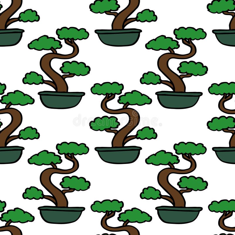 Bonsai Tree Seamless Doodle Pattern, Vector Illustration Stock ...