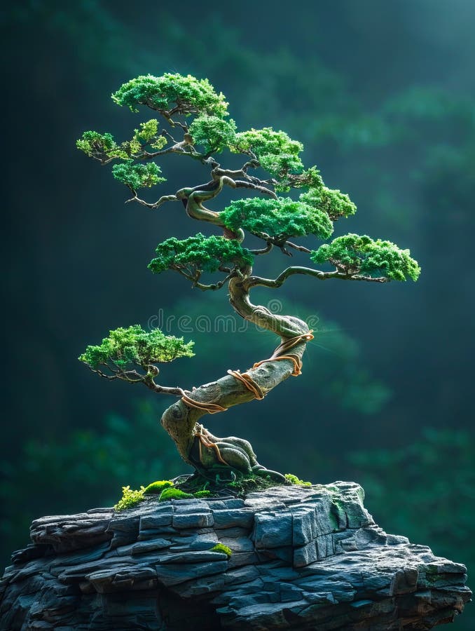 A Bonsai Tree is Sitting on Top of a Rock Stock Image - Image of ...