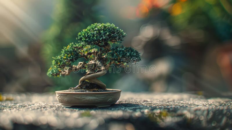 Bonsai Tree in a Tranquil Garden Setting. a Close-up Photo of a Bonsai ...