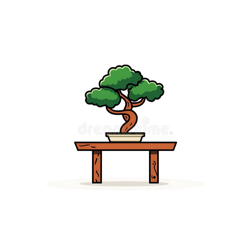 Bonsai Tree on Wooden Tabletop Illustration of Tranquility and ...