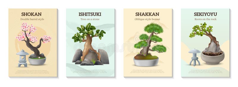 Bonsai Trees Poster Set stock vector. Illustration of leaf - 269395600