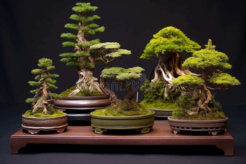 Bonsai Trees in Various Stages of Growth and Training Stock ...