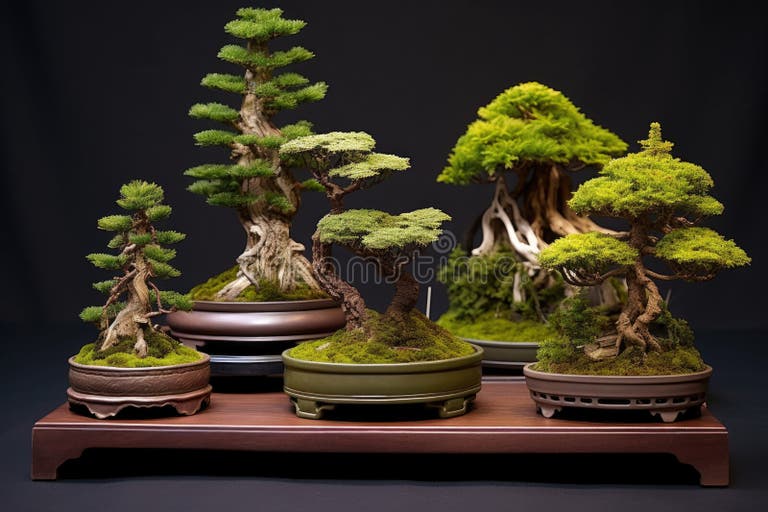 Bonsai Trees in Various Stages of Growth and Training Stock ...