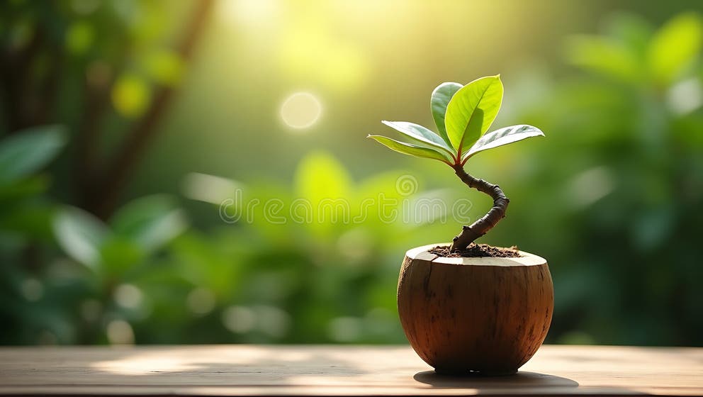 Bonsai Using Coconut Shell Media Stock Photo - Image of natural ...