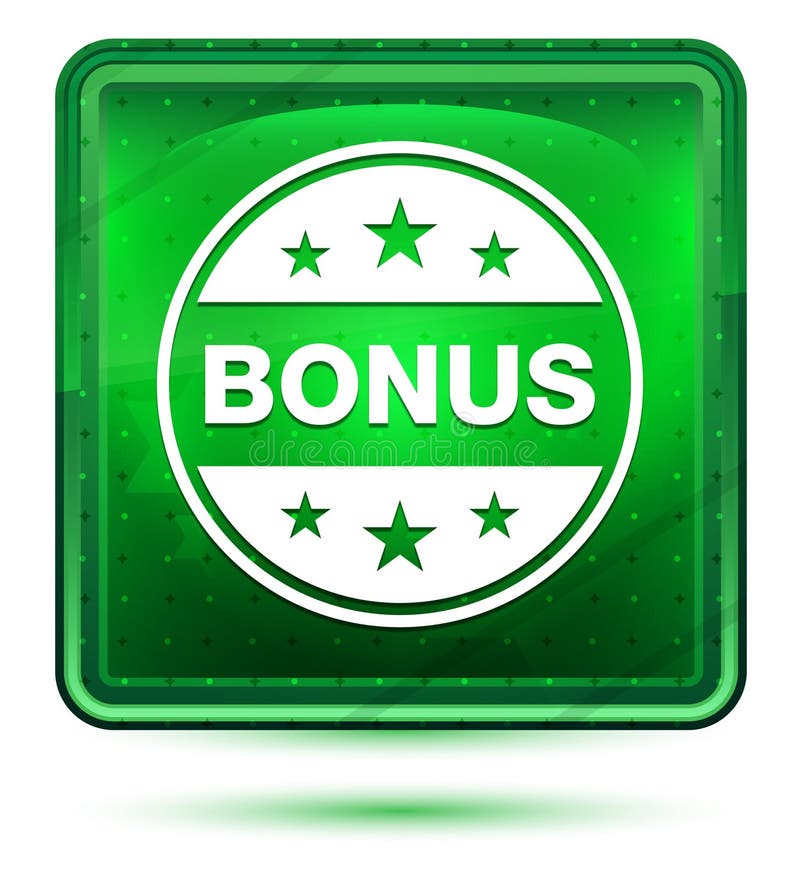 Bonus Badge Icon Neon Light Green Square Button Stock Illustration ...