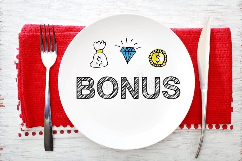 Bonus Concept on White Plate with Fork and Knife Stock Image - Image of ...