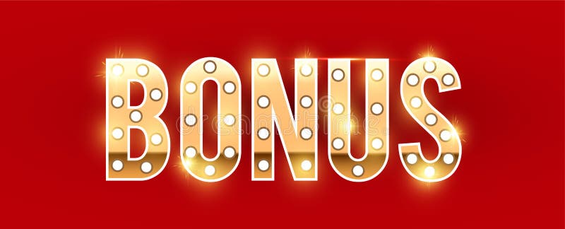 Bonus Gold Sign with Light Bulbs and Shining Effects. Vintage Sign ...