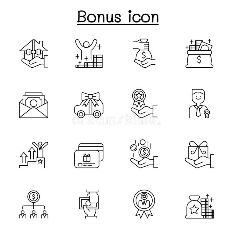 Bonus Icon Set in Thin Line Style Stock Vector - Illustration of ...