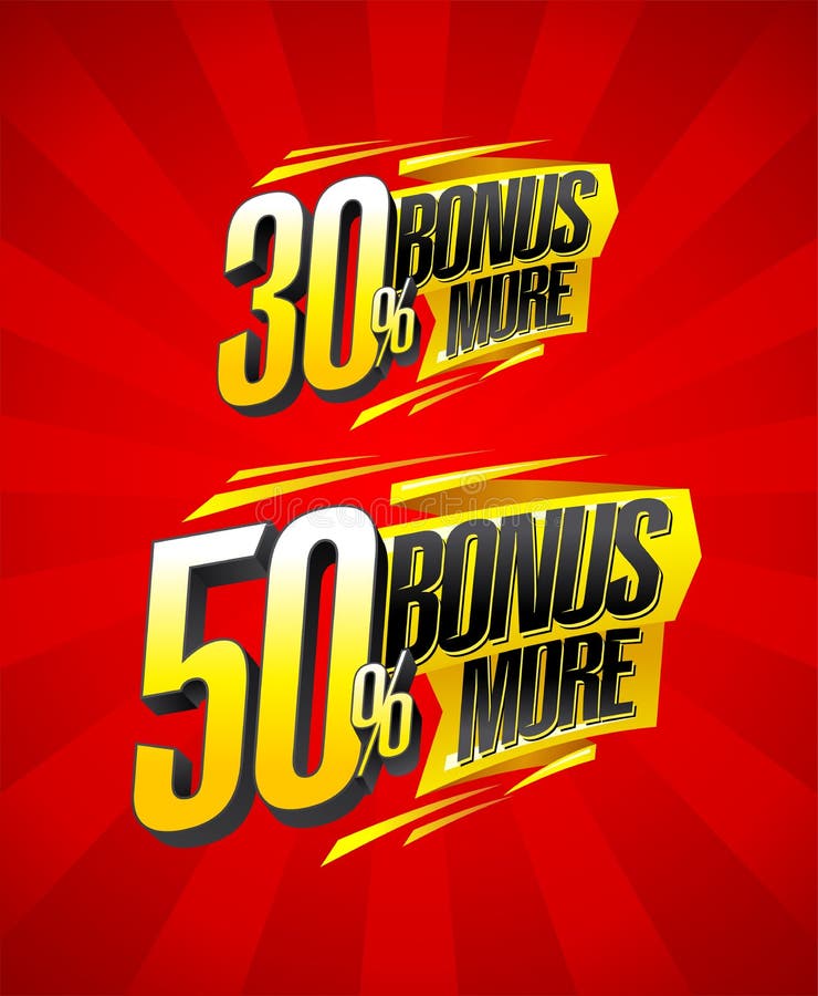 Bonus 30 More and 50 More, Sale Symbols Set Stock Vector - Illustration ...