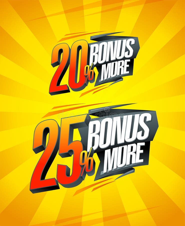 Bonus 20 More and 25 More, Sale Symbols Set Stock Vector - Illustration ...