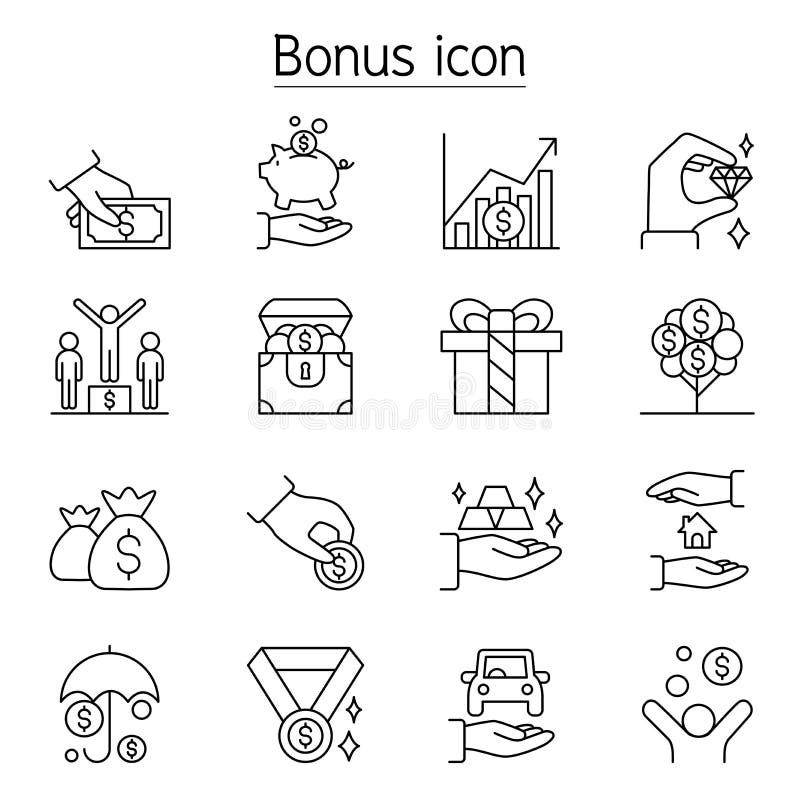 Bonus, Perk, Earning, Profit, Benefit Icon Set in Thin Line Style Stock ...
